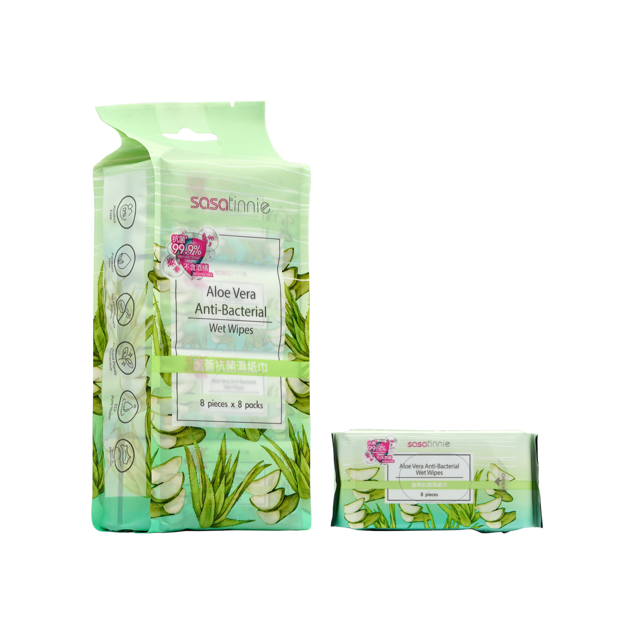 Sasatinnie Aloe Vera Anti-bacterial Wet Wipes 8pcs × 8pack | Sasa ...